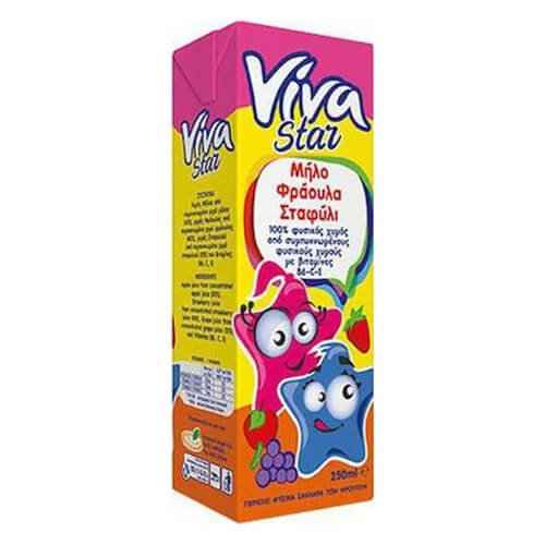 Viva Juice Star 2 Apple + Grape + Strawberry / Yellow 250ml | Greek ...